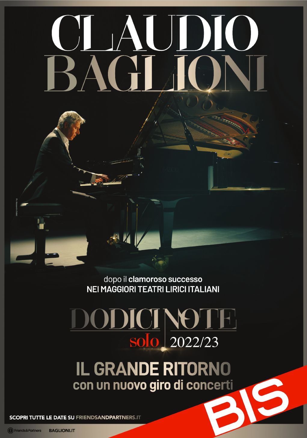 Claudio Baglioni, “Dodici Note Solo Bis” si arricchisce di 8 date