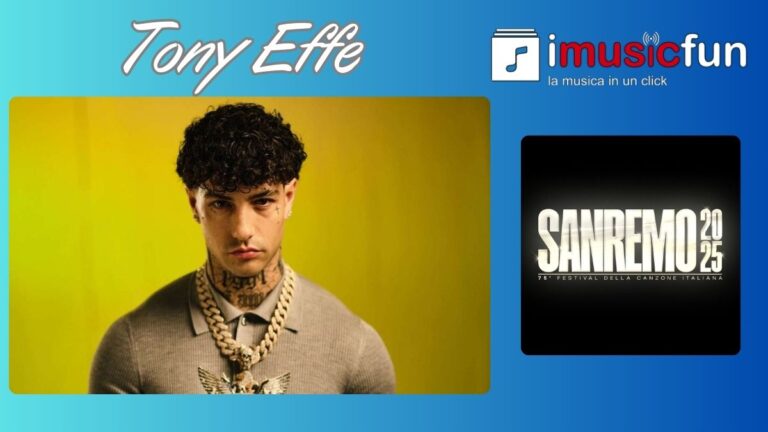 Tony Effe, in gara a Sanremo 2025 con "Damme 'na Mano" - imusicfun